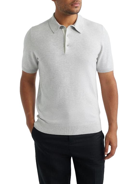 REISS finch short sleeve linen & cotton polo sweater
